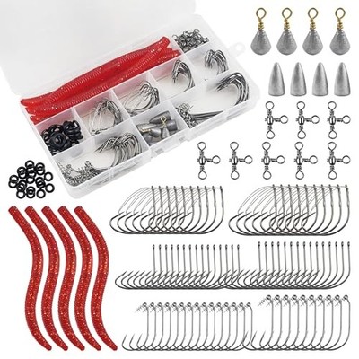 Wacky Rig Bass Fishing Hooks Kit, 116pcs Worms O Rings Weedless Wacky ...