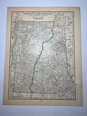 1921 VERMONT & NEW HAMPSHIRE State Map Fm 1921 New Reference Atlas SEE ...