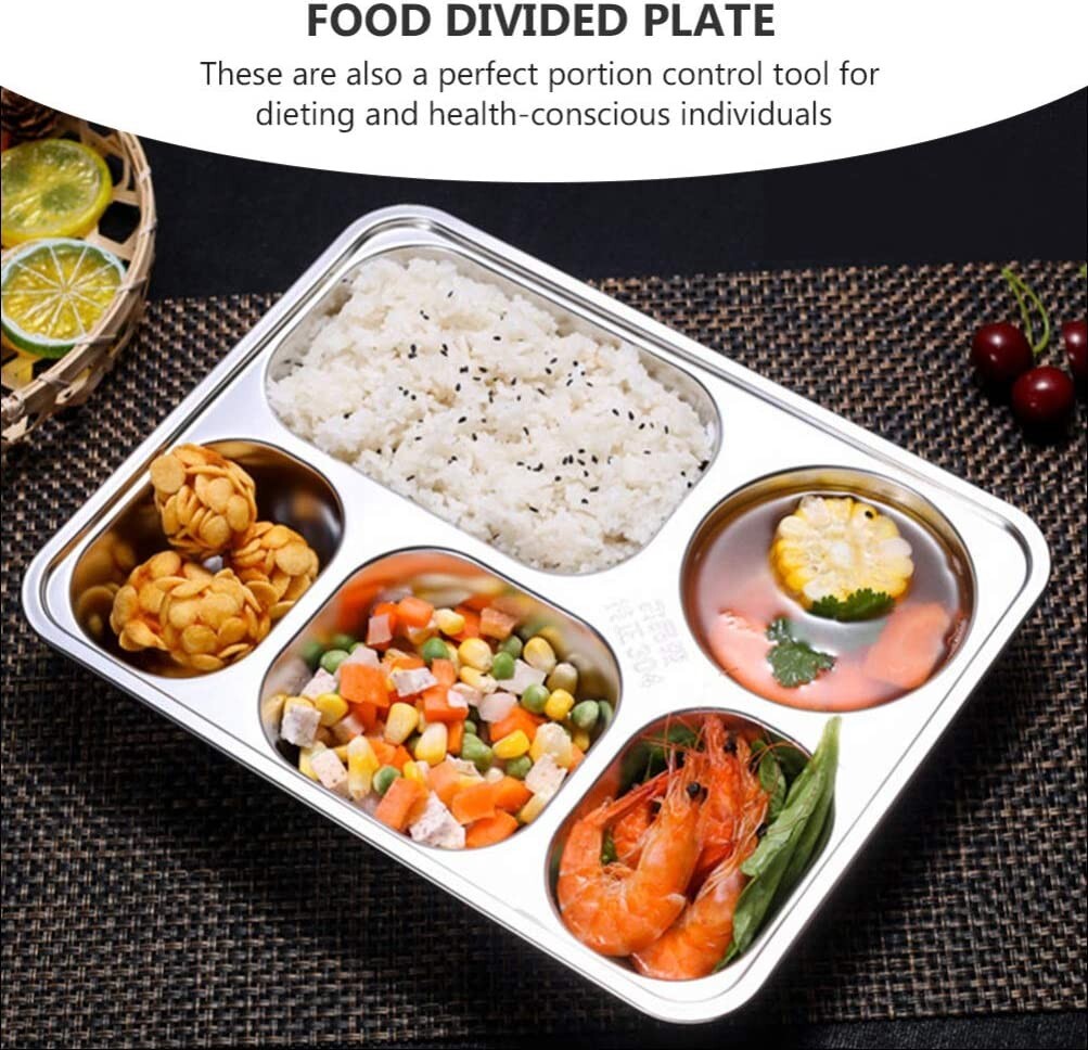 3 Sets Stainless Steel Lunch Container Metal Bento Box Divided Tray ...