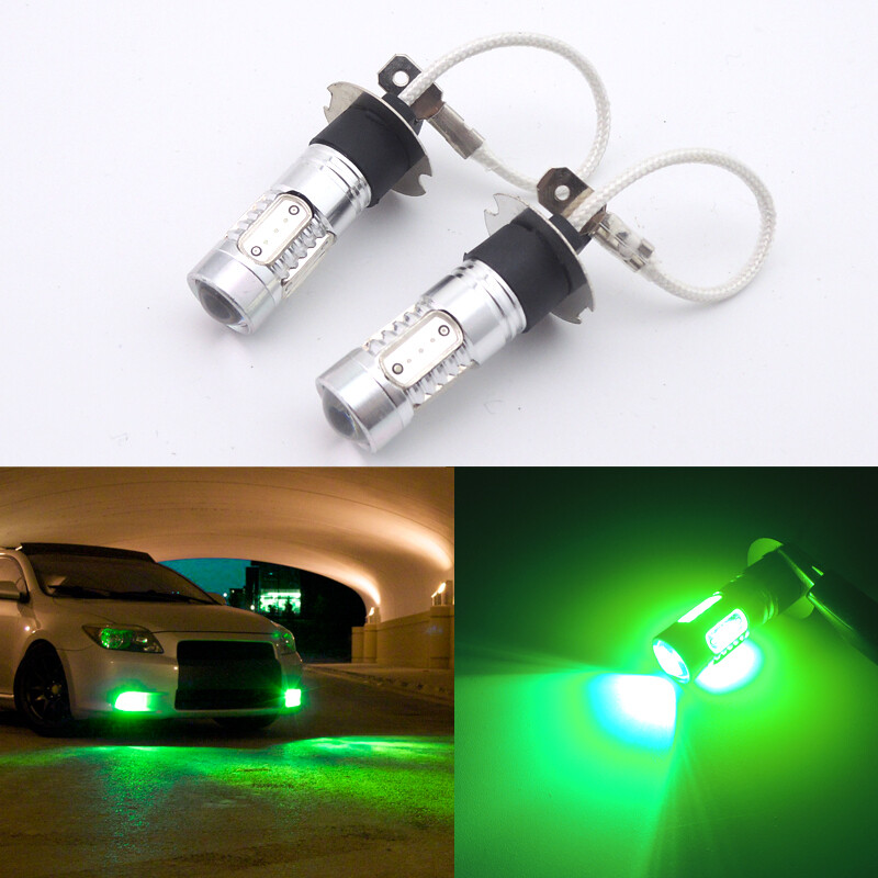 2pcs Bright Green High Power H3 LED Bulbs for Car Truck Driving Fog ...