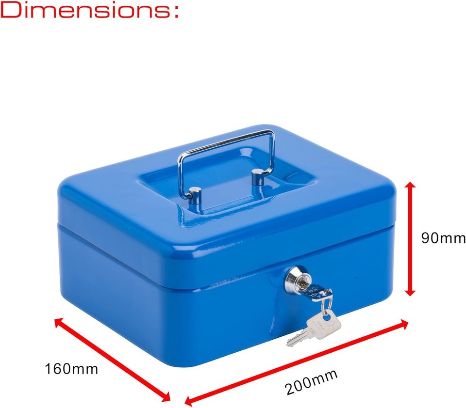 MONEY Bank CASH Deposit BOX Steel Security Safe Key Lockable Metal 6/8 ...
