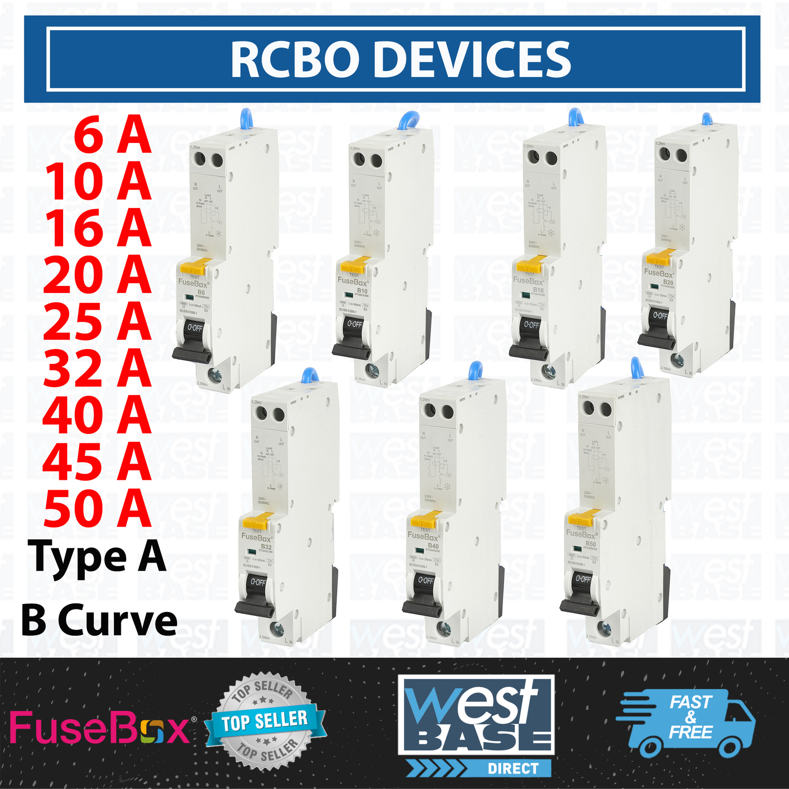 FUSEBOX RCBO SINGLE POLE 6A 10A 16A 20A 25A 32A 40A 45A 50A 30mA B ...