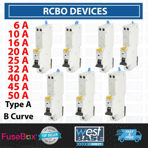 FUSEBOX RCBO SINGLE POLE 6A 10A 16A 20A 25A 32A 40A 45A 50A 30mA B ...