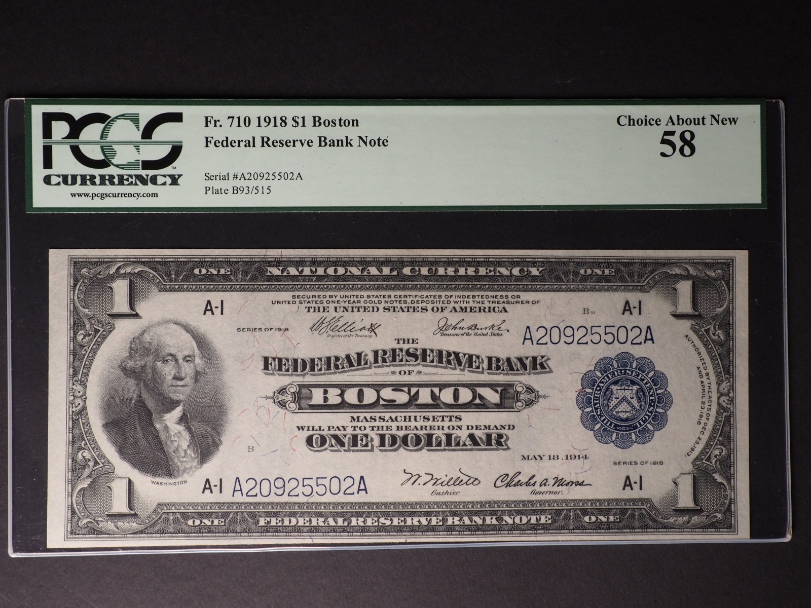 1918 $1 FEDERAL RESERVE BOSTON*FR.71 PCGS 58* EAGLE * FREE SHIPPING ...