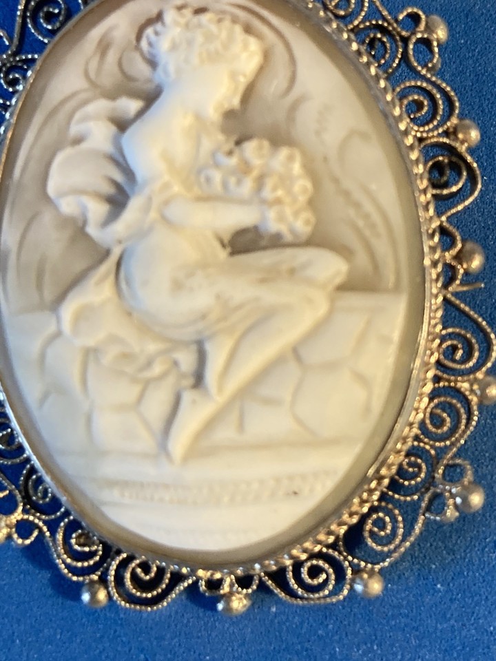 Antique 900 Silver Filigree Cameo Brooch /Pin Hand-Carved Shell 1.75 ...