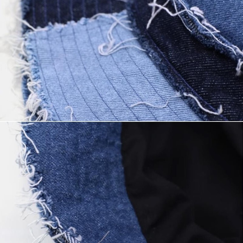 Men Lady Denim Bucket Hat Fisherman Cap Distressed Splice Two Tone ...