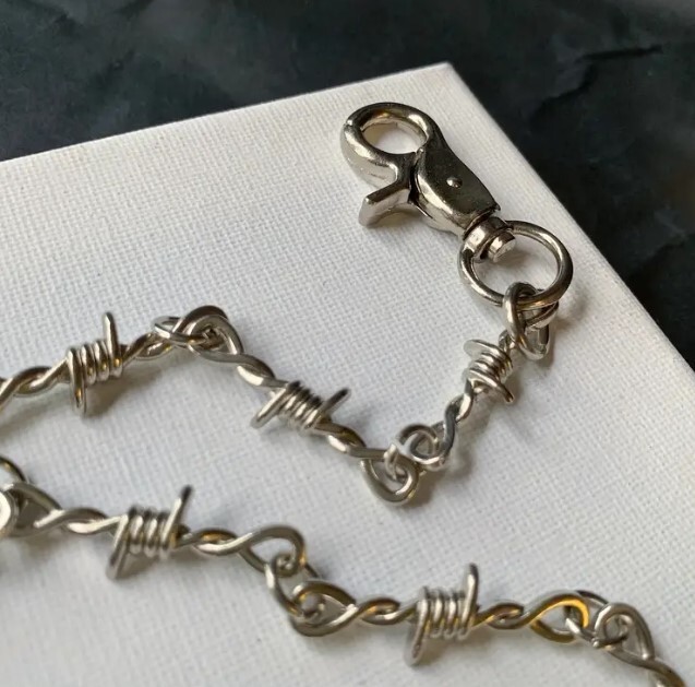 NEW 22" Silver Chrome Barb Wire Biker Trucker Punk Rock Jean Wallet Key ...