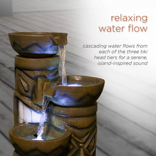 3 Tier Lighted Tiki Water Fountain Polynesian Garden Waterfall Cascade ...