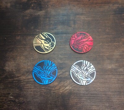 Official Pokemon TCG Coins. Red Yveltal, Blue & Silver Xerneas, & Gold ...