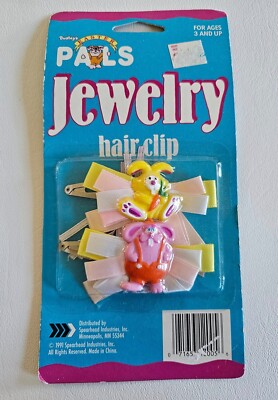 NOS VTG 90s DUDLEYS EASTER BUNNY SET OF 2 HAIR CLIPS Bows RETRO Spring ...
