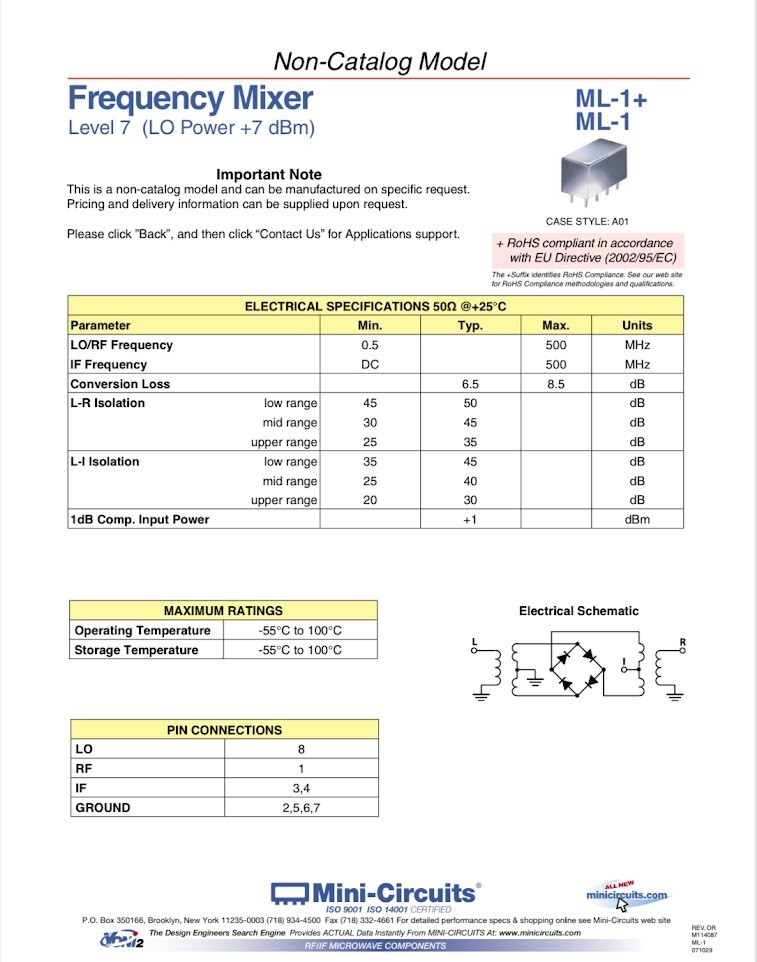 Lot of 2 Mini-Circuits Laboratory MCL ML-1 Frequency Mixer Level 7 (LO ...