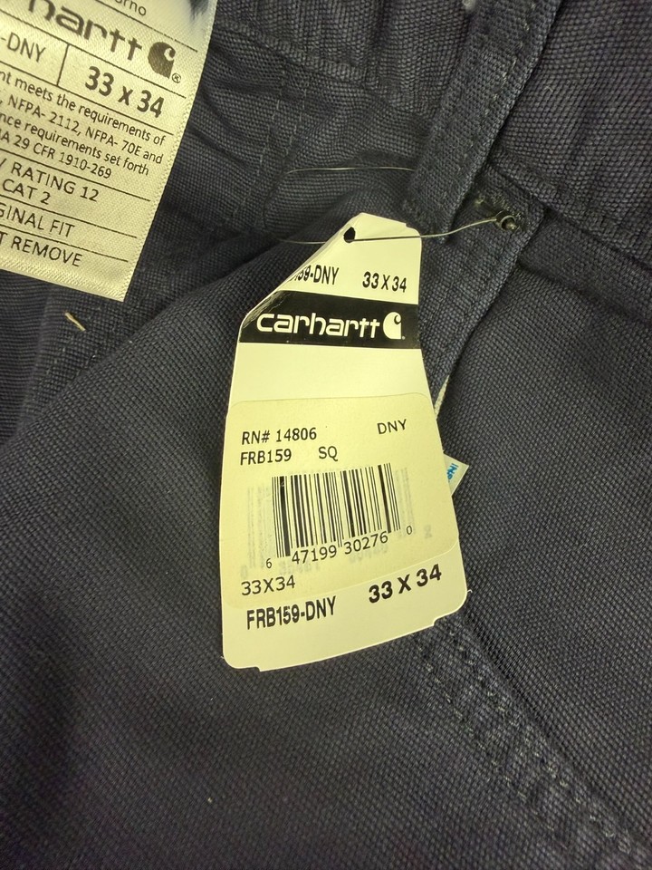 NEW Carhartt FRB159 DNY CAT 2 Mens 33x34 Navy Blue Flame Resistant ...