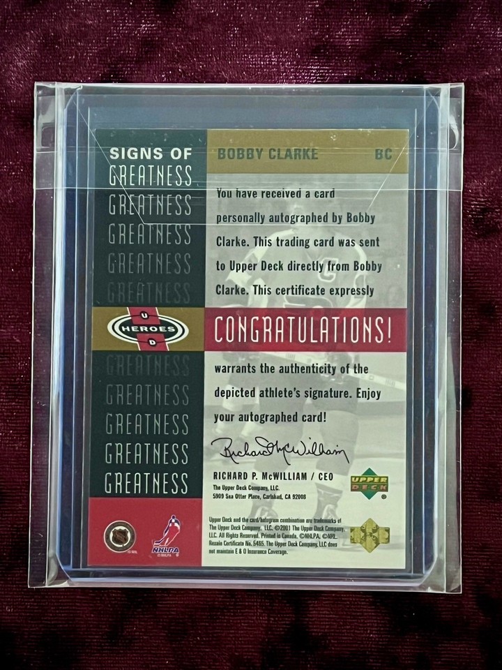 Bobby Clarke 2000 Upper Deck Legends Signs Autograph NHL HOF Flyers ...
