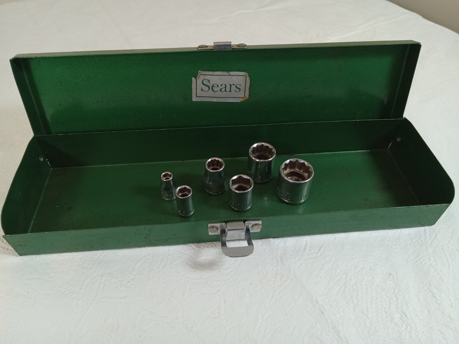 VTG Green Sears Metal Box 11" X 3 1/4"X 1& 1/2" Tall Sears Sockets | eBay