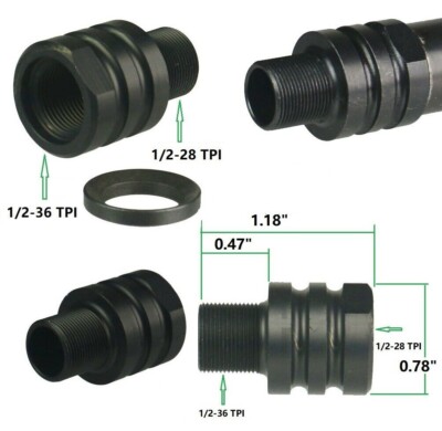 Al Adapter to Convert 1/2x36 1/2"-36 TPI Muzzle Thread to 1/2x28 1/2 ...