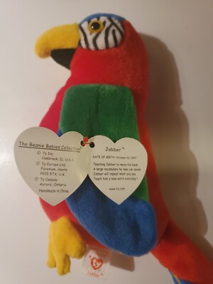 Jabber the Parrot Ty Beanie Baby Rare & Retired 1997/1998 plastic swing ...