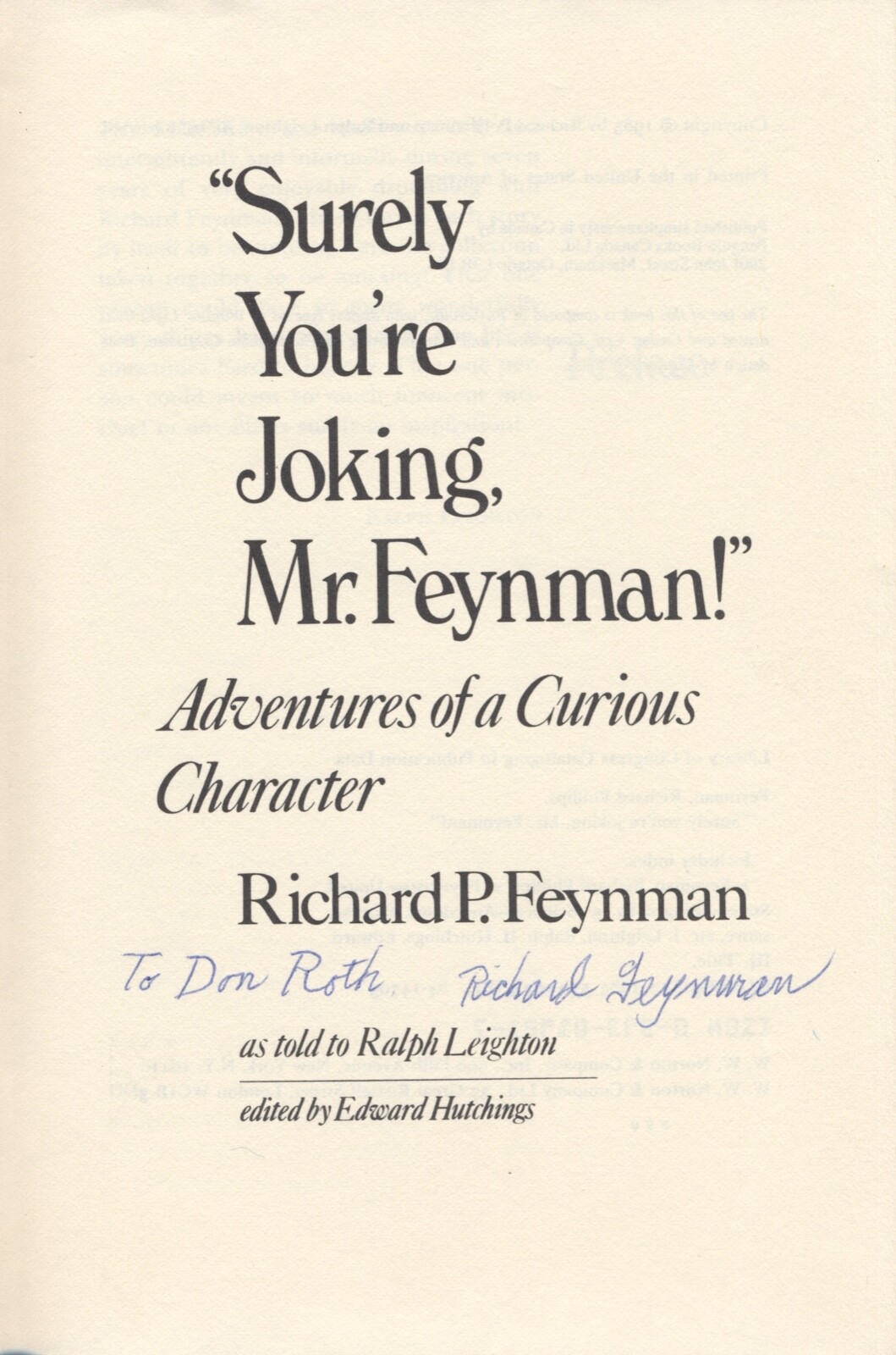 RICHARD FEYNMAN Autographed Inscribed Signed Book Nobel Prize Manhattan ...