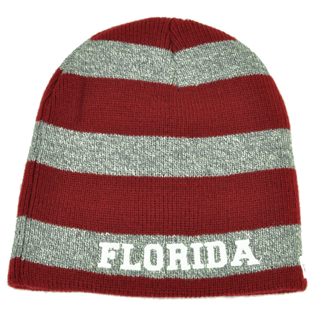 Florida Sunshine State Burgundy Gray Striped Knit Beanie Cuffless Hat ...