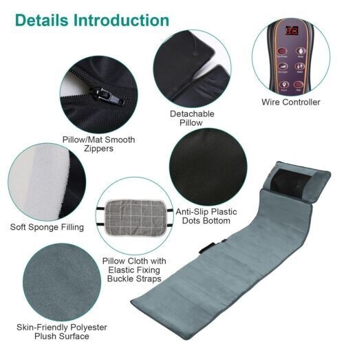 Full Body Electric Massage Mat w/Heat Vibration Massage Pad Cushion ...