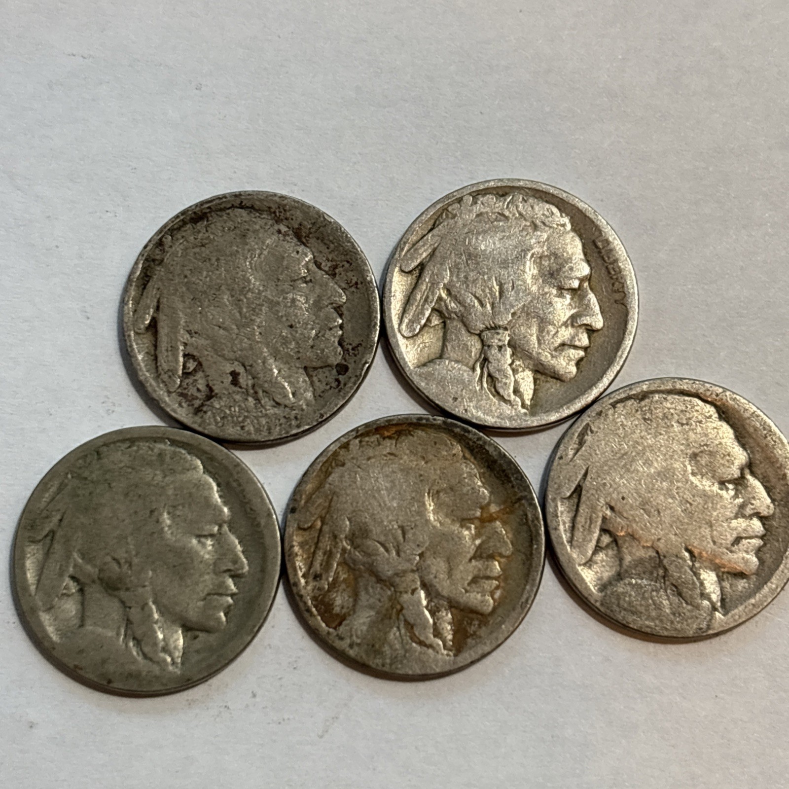 Vintage Buffalo Indian Head Nickels, LOT OF 5 COINS, DATES UNREADABLE ...