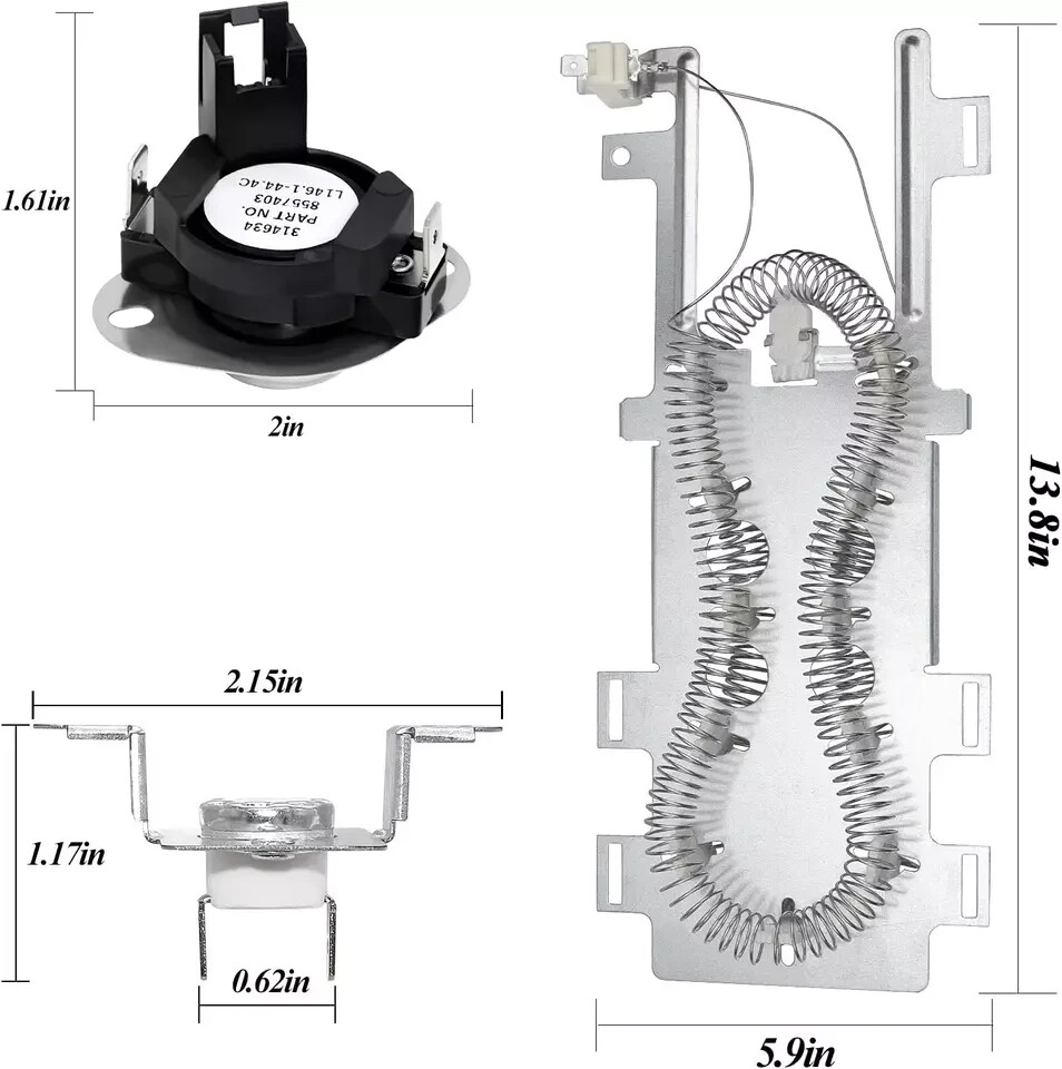 8544771 Dryer Heating Element 8557403 High Limit Thermostat 8318314 The ...
