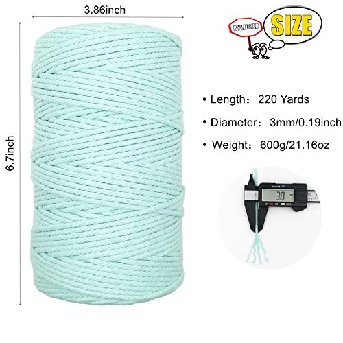 Macrame Cord, 3mm Cotton Rope 220 Yards(200m) Twine String, 100% Light ...