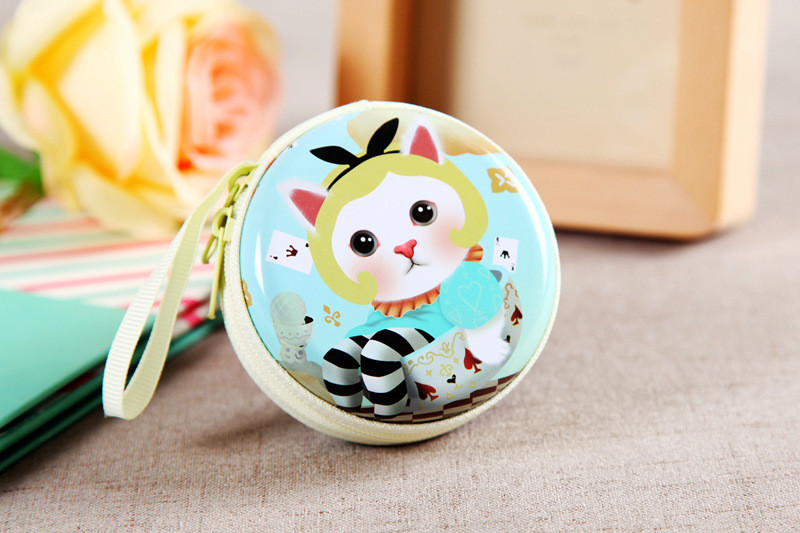 Cute Metal Earphone Earbuds Case Round Tin Box Coin Bag Choo Choo Cat ...