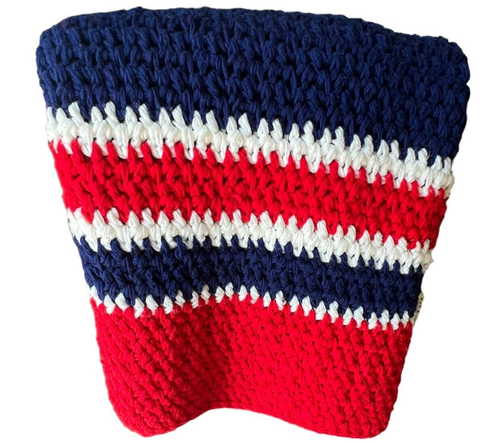Americano Crochet Homemade Afghan Throw Blanket Striped RED WHITE BLUE ...