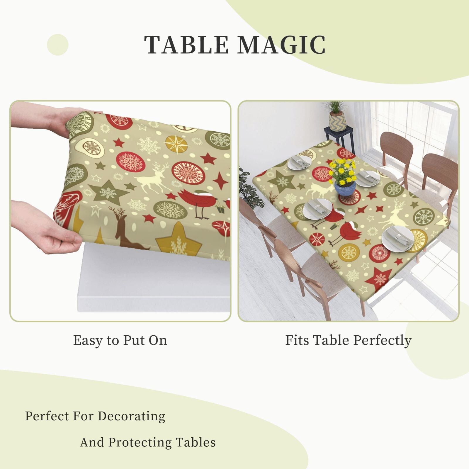 Fitted Rectangle Table Cover Waterproof Tablecloth Elastic Edge ...