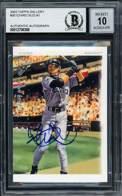 ICHIRO SUZUKI AUTOGRAPHED 2003 TOPPS GALLERY CARD GEM 10 AUTO BECKETT ...