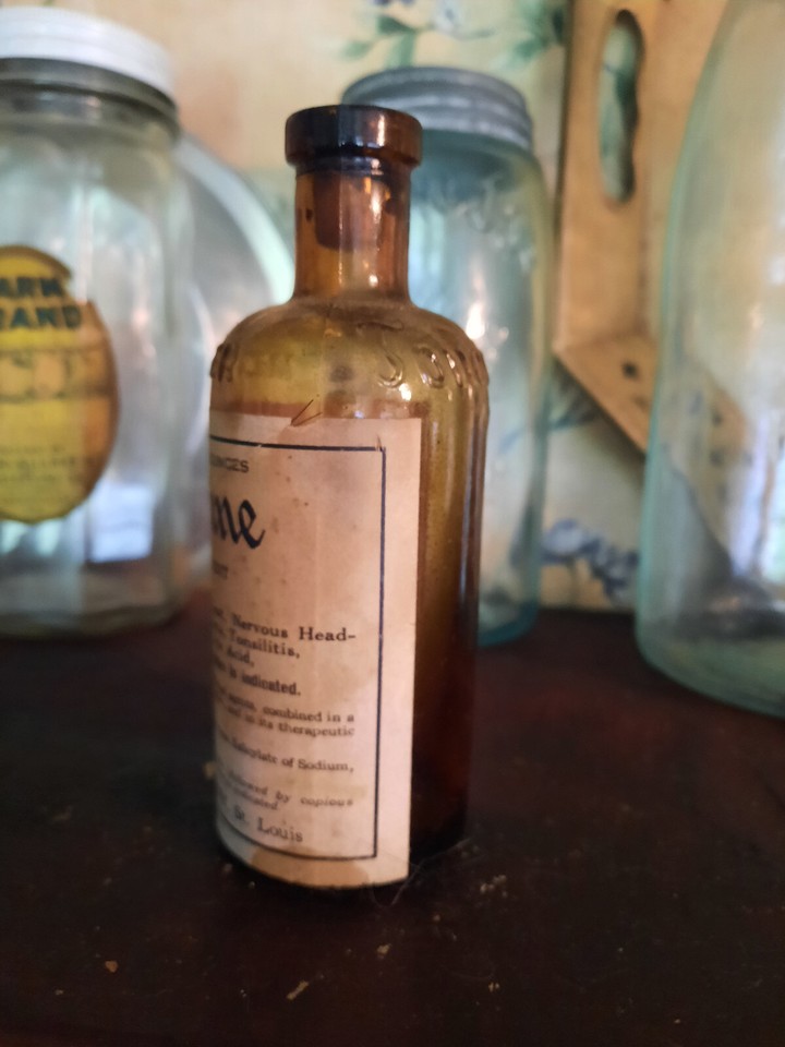 TONGALINE MELLIER DRUG CO EMB WITH LABEL 1890s ST.LOUIS HAND BLOWN MED ...