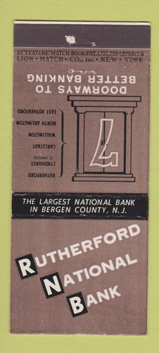 Matchbook Cover - Rutherford National Bank NJ 21 Strike Feature | eBay