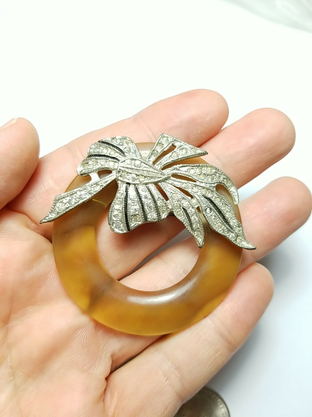 1930s Antique Plastic & Metal Design Brooch - Gem