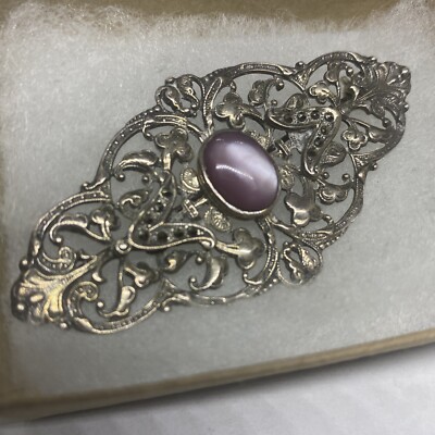Signed BOMA Sterling Silver 925 Pink Moonstone Or MOP Marcasite Pin ...