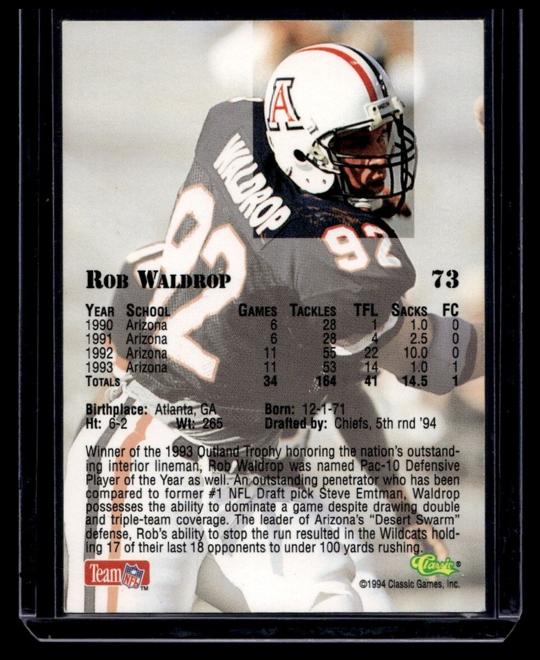 1994 Classic NFL Draft #73 Autographed Rob Waldrop Trading Card | eBay