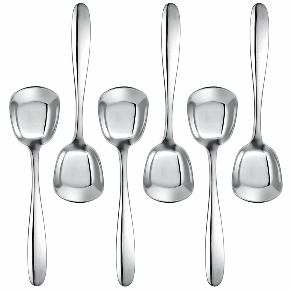 6Pcs Stainless Steel Square Soup Spoon Dinner Spoon Flat Spoon Flatware ...