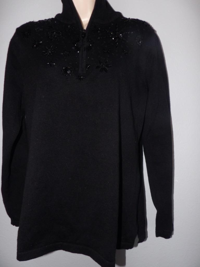 quacker factory black beads half zip ramie ls sweater… - Gem