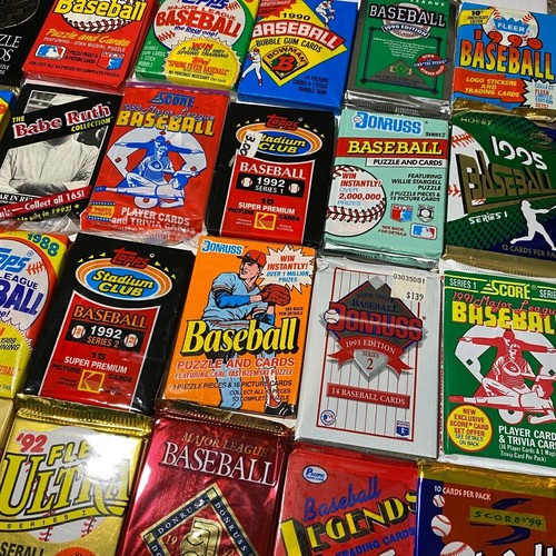 100 Vintage Baseball MLB Cards In 8 Factory Sealed Packs Unopened Lot ...