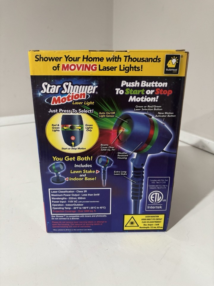BulbHead Star Shower Motion Laser Light Landscape Christmas Holiday ...