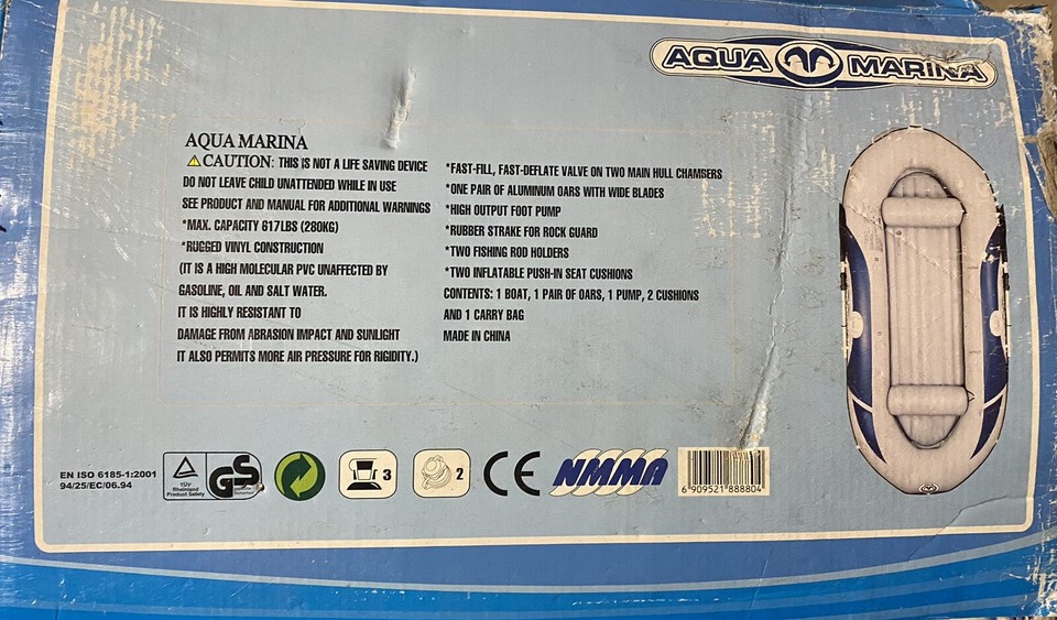 New Aqua Marina I nflatable Boat Dinghy 10’ x 4’5”River Raft 4 Person ...