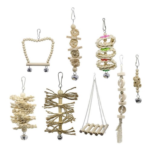 Bird Toy Set for Birds, Wooden Hammock Swing Chew Toy with Bells for | eBay
