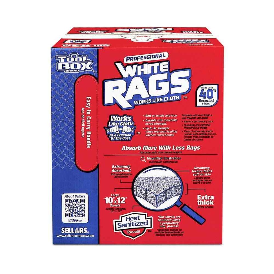Toolbox Brand Professional White Rags A Box of Cleaning White Rags 200 ...