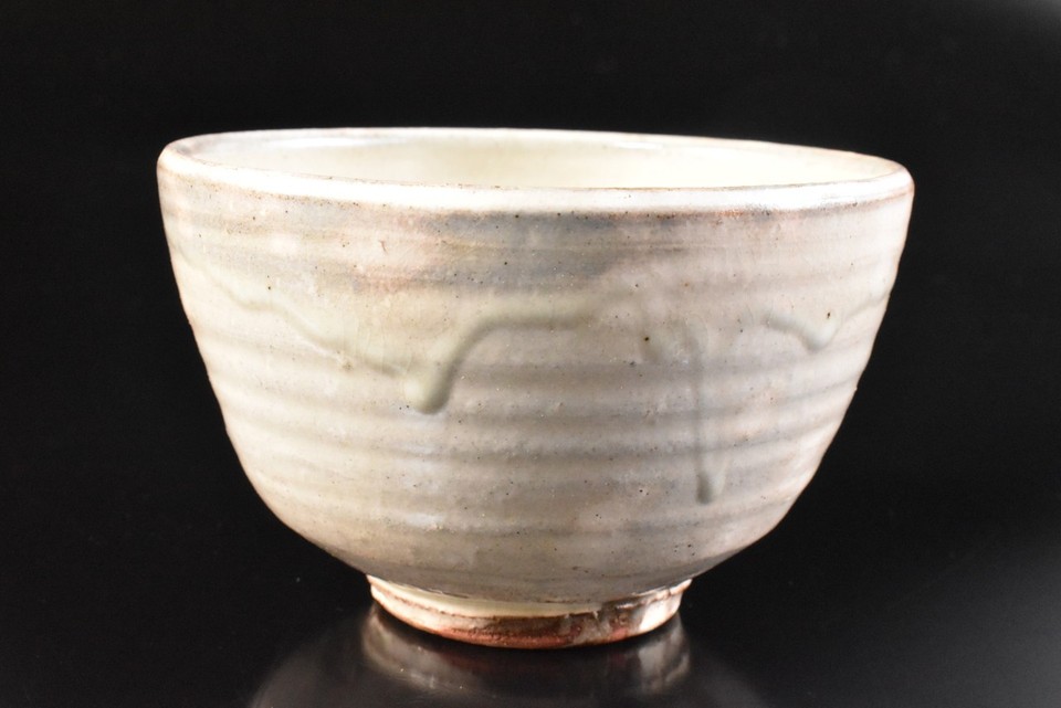 R3906: Japanese Hagi-ware White glaze TEA BOWL Green tea tool w/signed ...