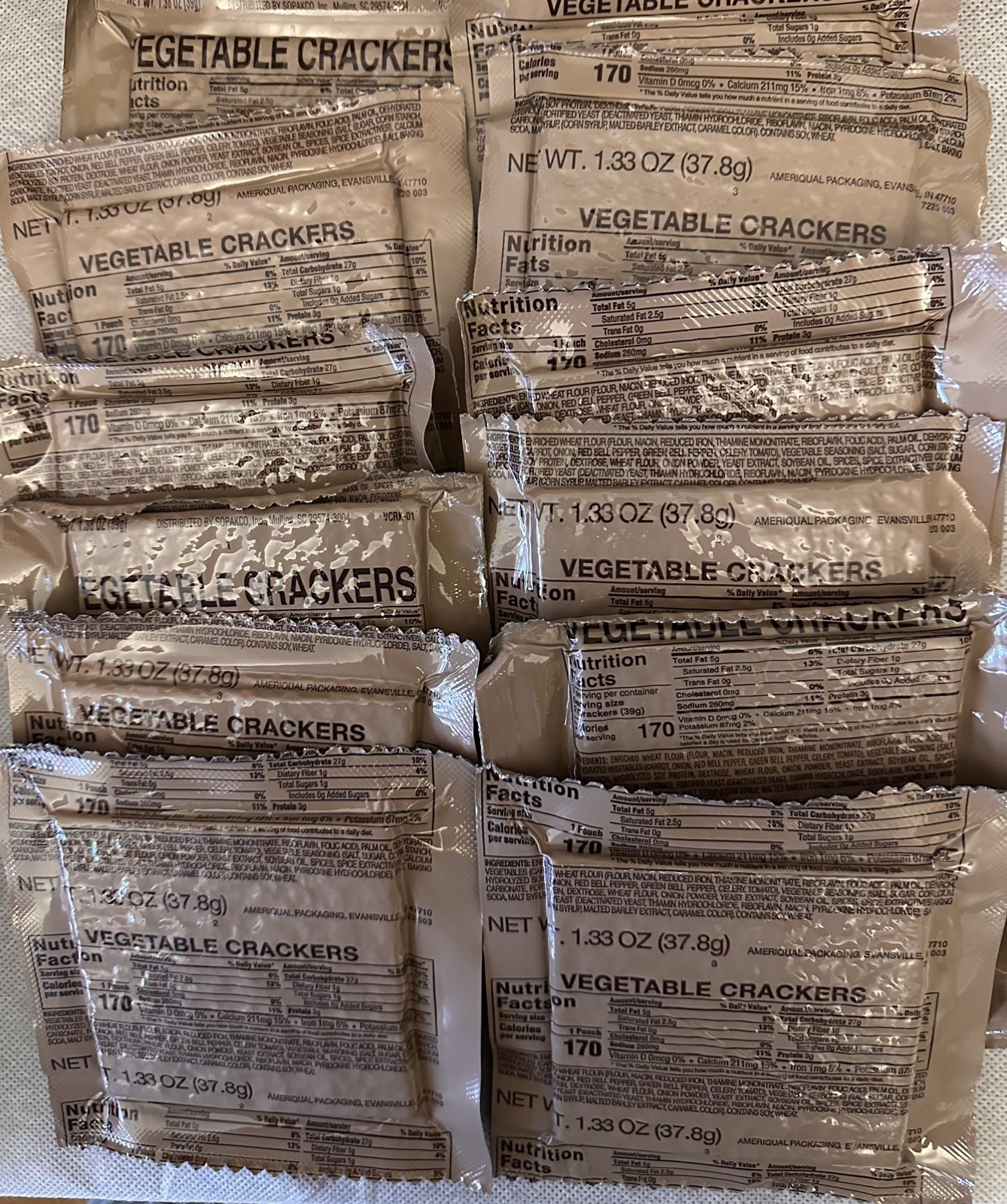 MRE Vegetables Crackers 1.33 oz Packets Ready to Eat Lot of (12)…B404V ...