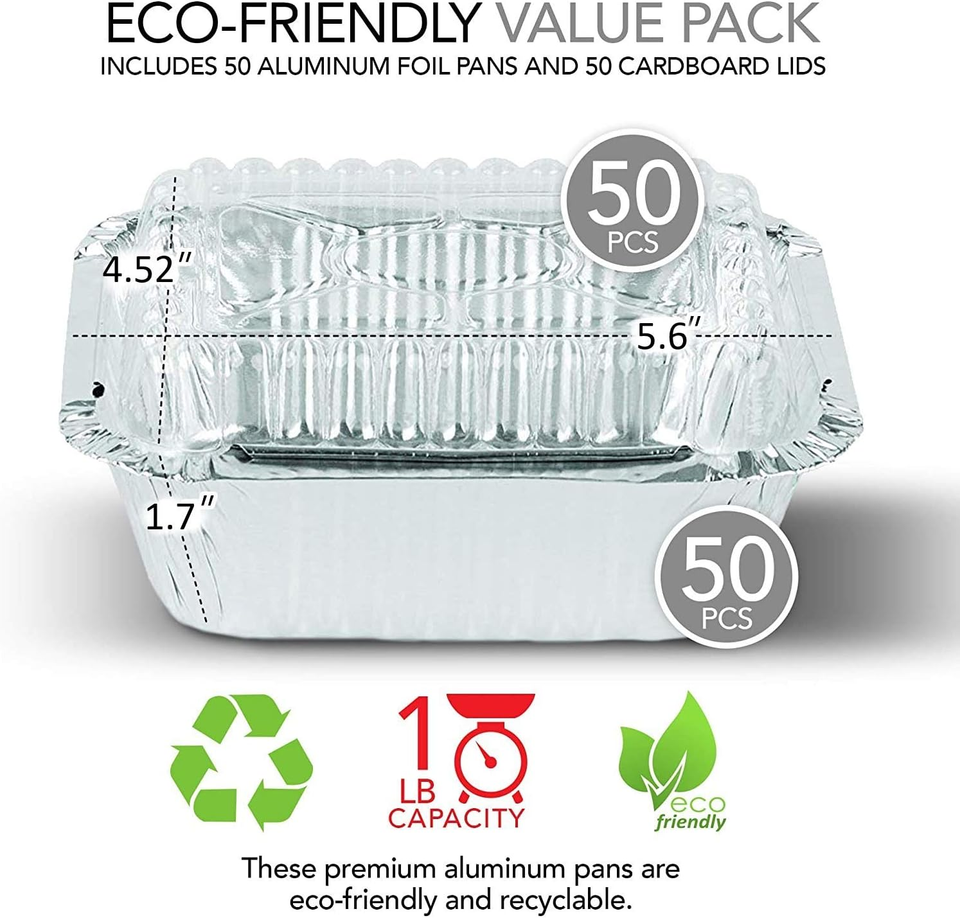 1 Lb Small Aluminum Pans with Lids (50 Pack) Foil Pans + Clear Plastic ...