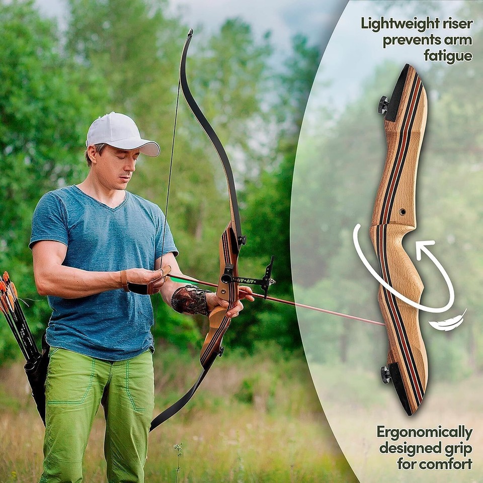 Keshes Takedown 62" Hunting Recurve Bow & Arrow 15-60lb Draw Weight ...
