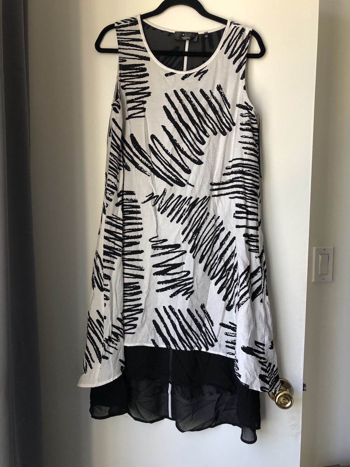 P Luca Milano Size M Black & White Midi Dress Tunic | eBay