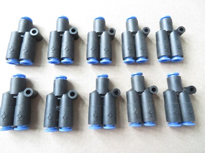 Lot of (10) SMC Spore Pneumatic Push Fittings 6mm x 6mm x 6mm Y Tees T ...