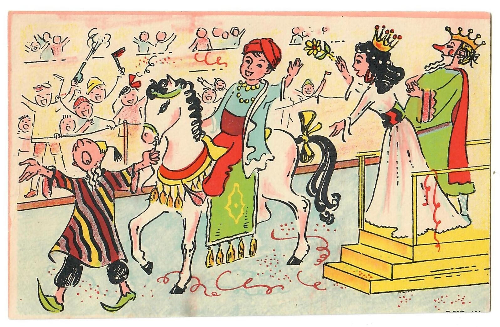 Judaica Old Colorful small Printed Painting by Hanan Fisher Purim Scene ...