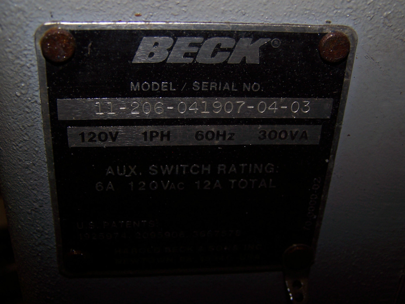BECK ROTARY DAMPER DRIVE & ACTUATOR MODEL 11-206-041907-04-03 120 VOLT ...